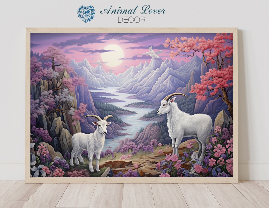 Pastel Goats Wall Art, Wildflower Field, Goats Artful Gift, Goatart ...