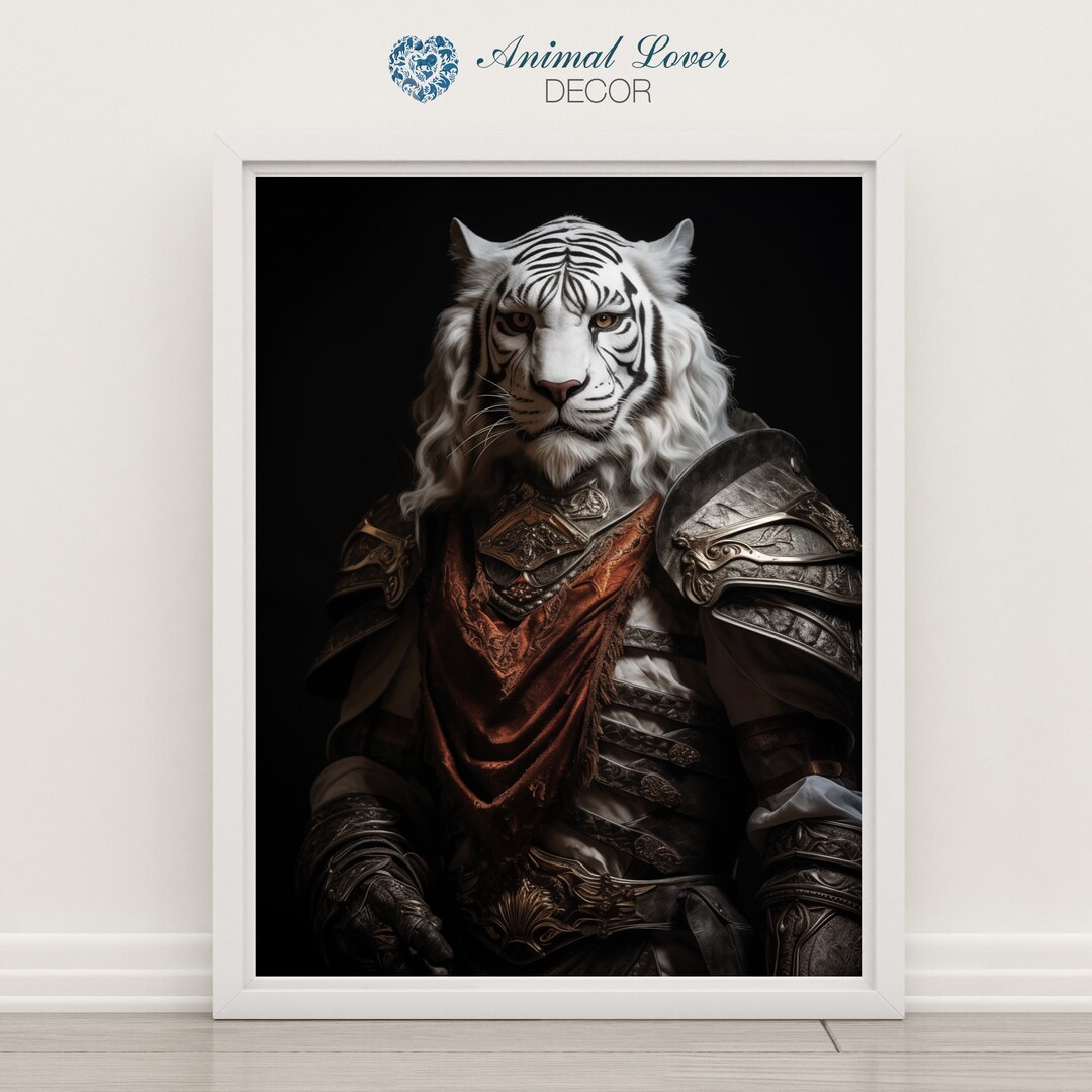 White Tiger KNIGHT ANIMAL Warrior Series Den Decor Print White Tiger ...
