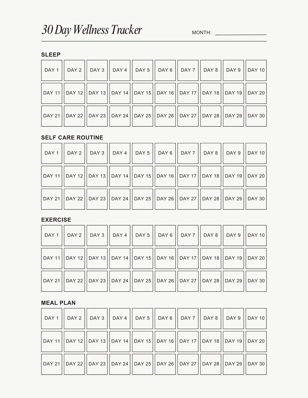 30 Day Wellness Tracker - Etsy