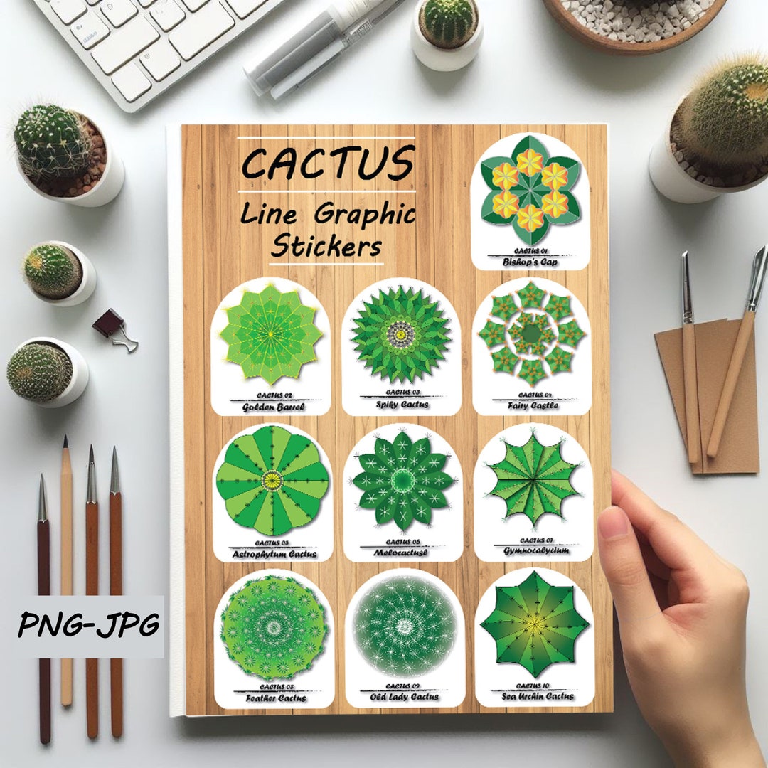 Printable Cactus Stickers 20 Top View of Line Graphic/various Species ...