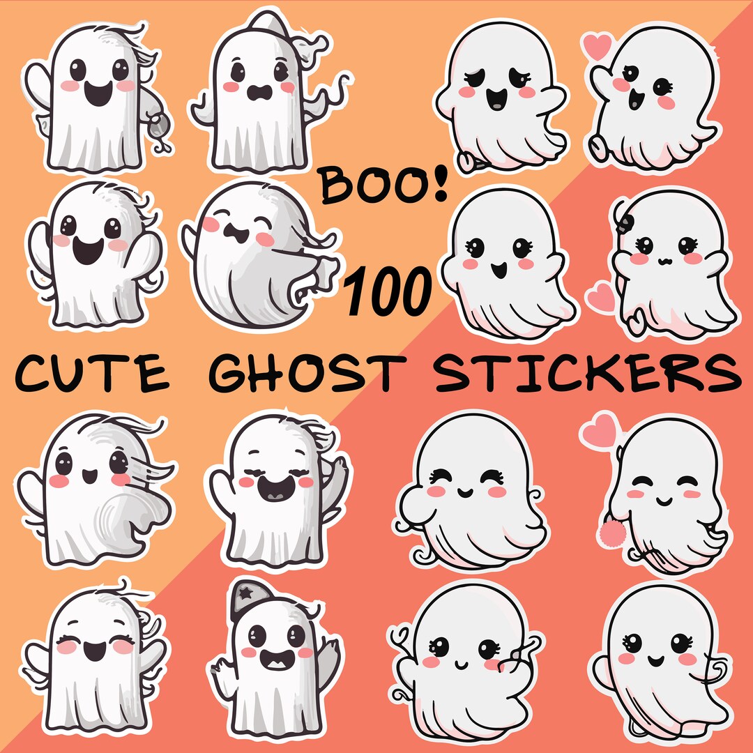 100 Cute Ghost Stickers, Ghost Halloween, Digital Printable Stickers ...