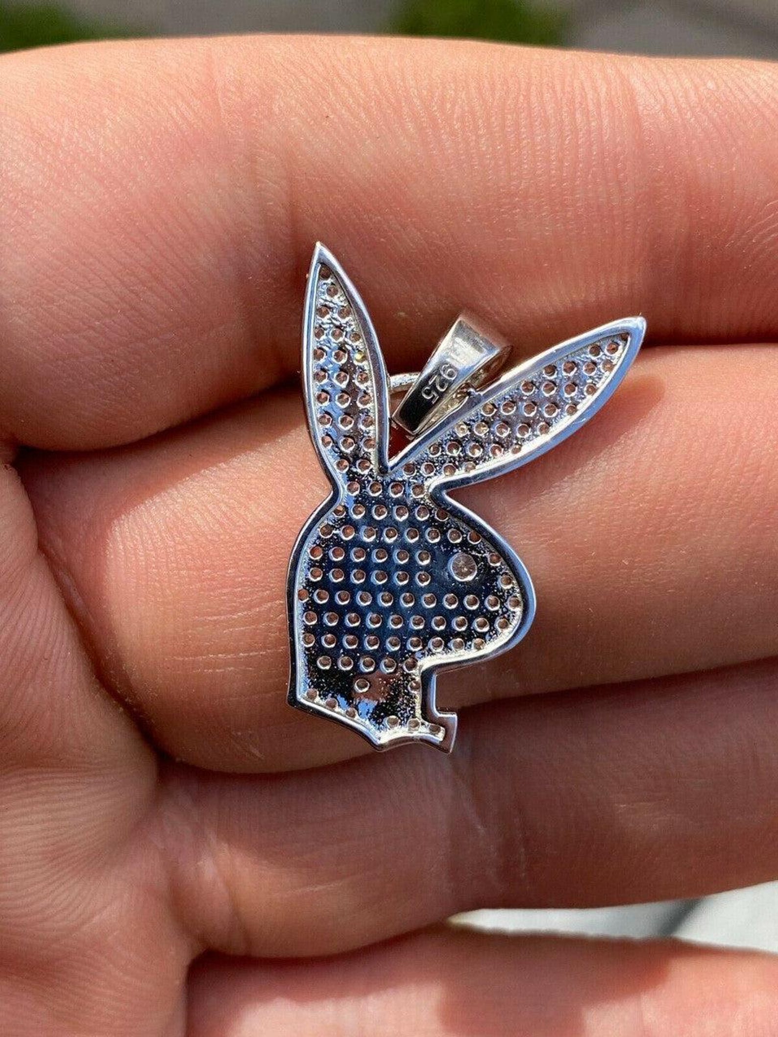 Playboy Bunny Pendant - Iced Diamond Real 925 Silver Gold Rose Necklace - Etsy