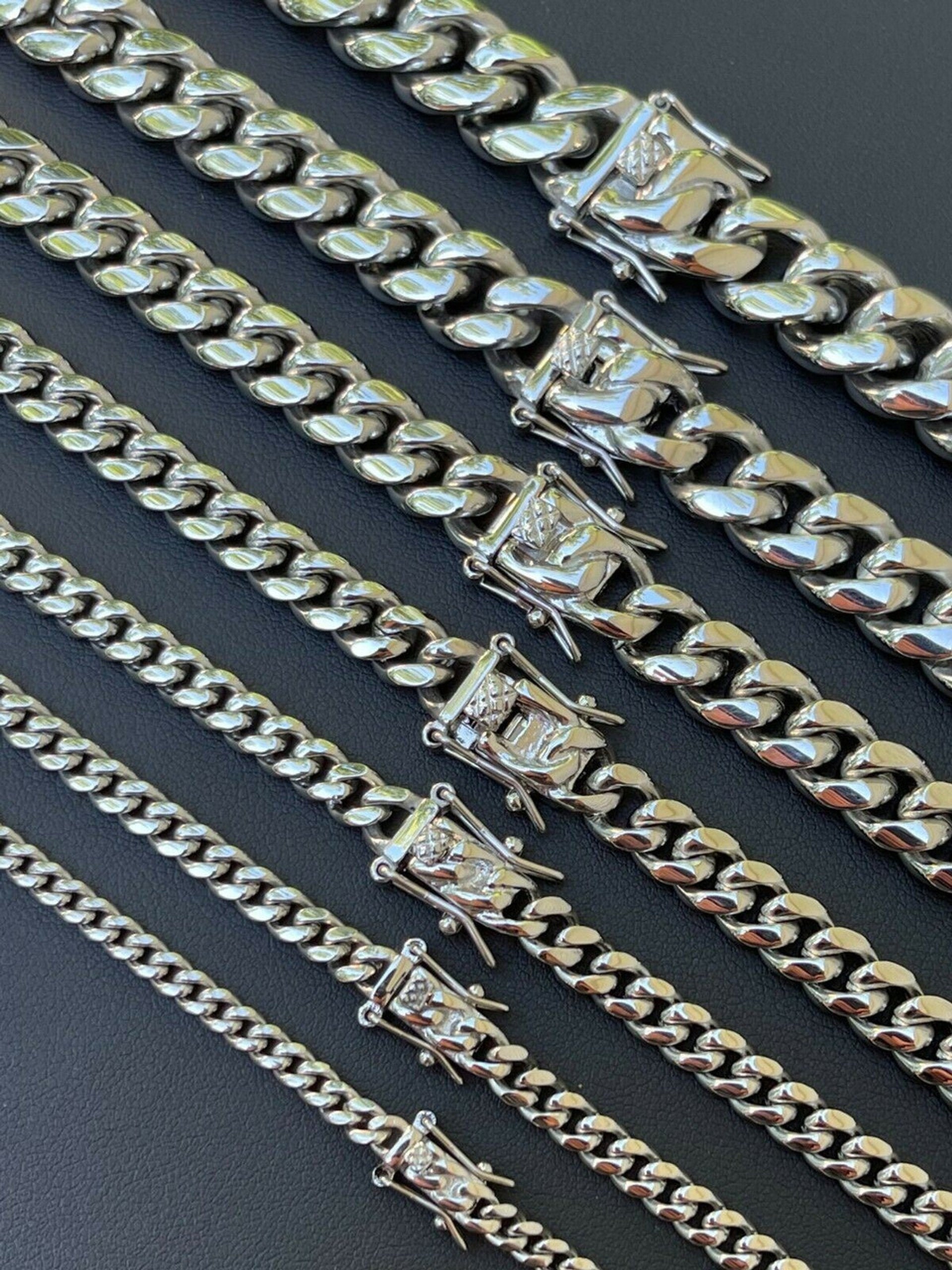 Real Solid Miami Cuban Link Chain Necklace or Bracelet Box Clasp ...
