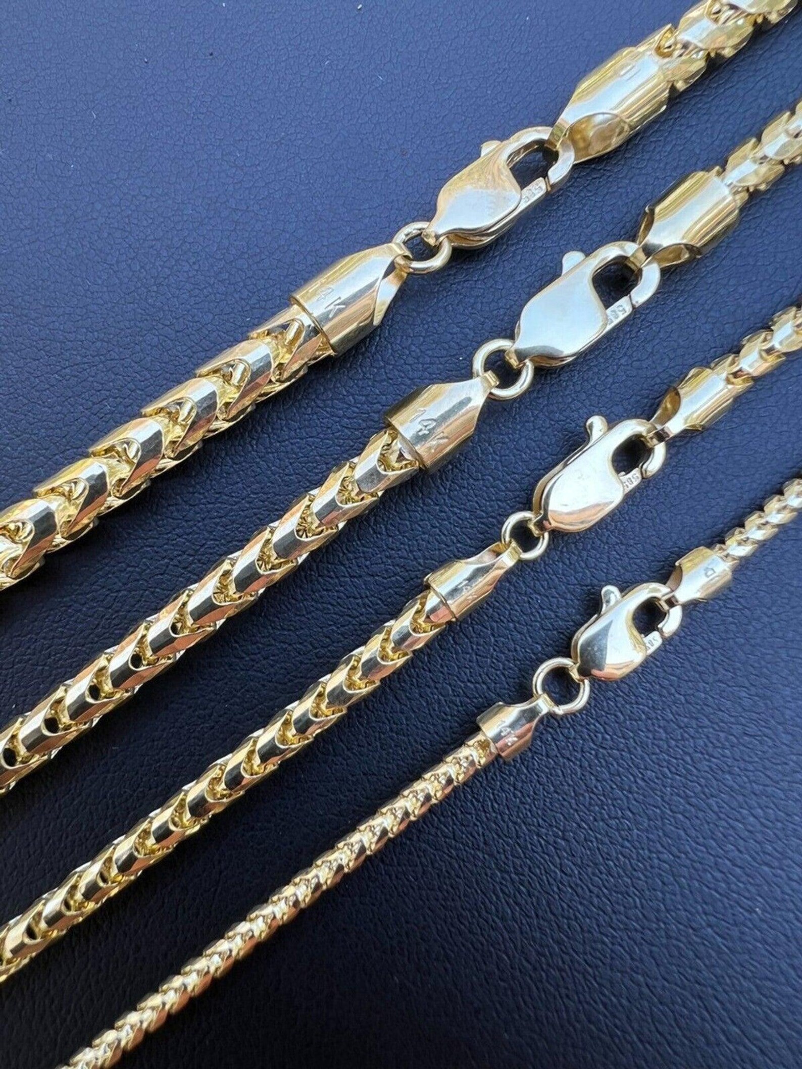 14k Real Solid Yellow Gold Franco Chain or Bracelet 2mm - 3mm Necklace ...