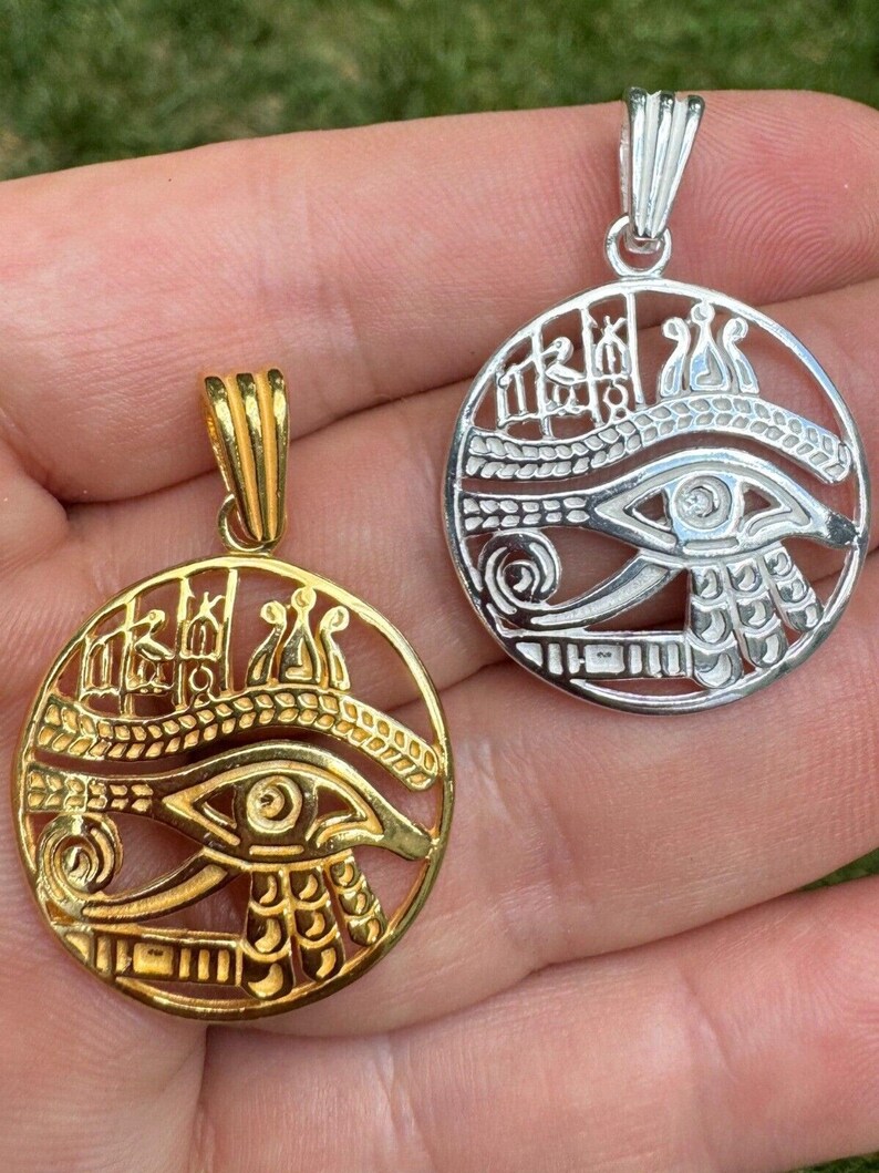Eye of Horus Egyptian Hieroglyphics Real 925 Silver / Gold Necklace ...