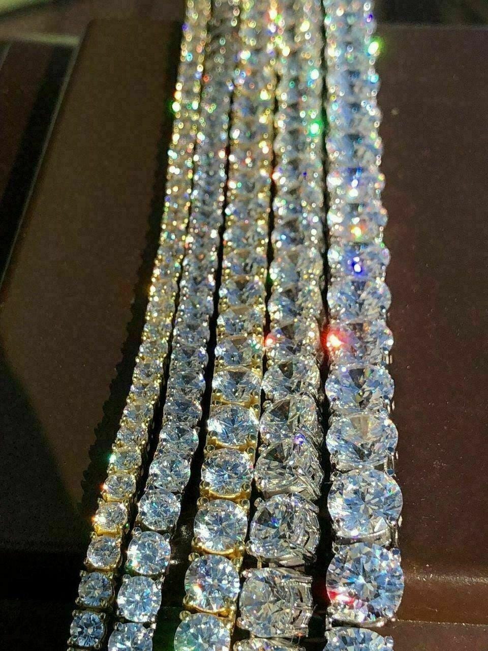 Iced Out Tennis Chain Real SOLID 925 Sterling Silver Single Row ICED ...