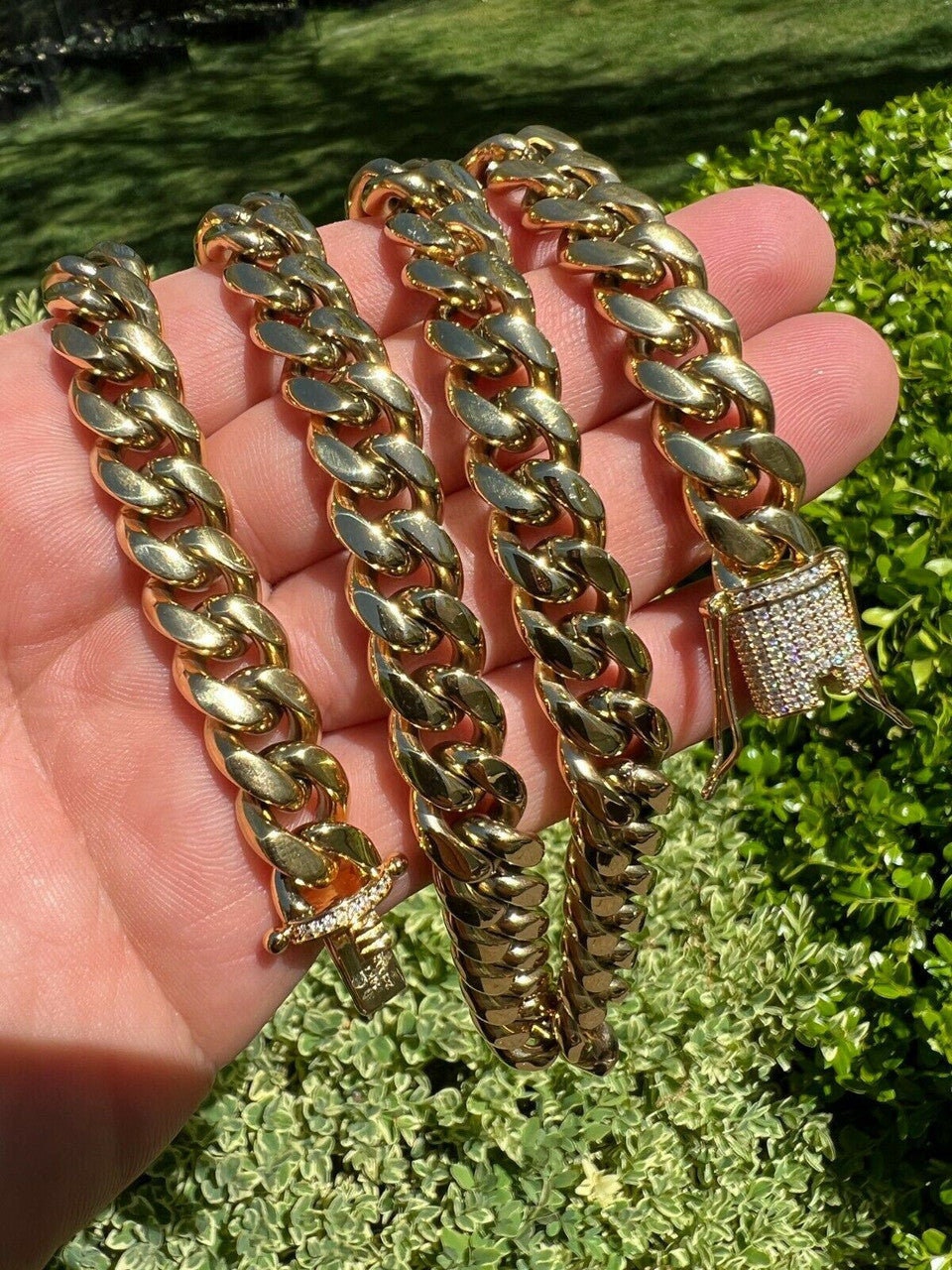 14k Gold Vermeil Miami Cuban Chain Necklace Iced MOISSANITE Pass ...