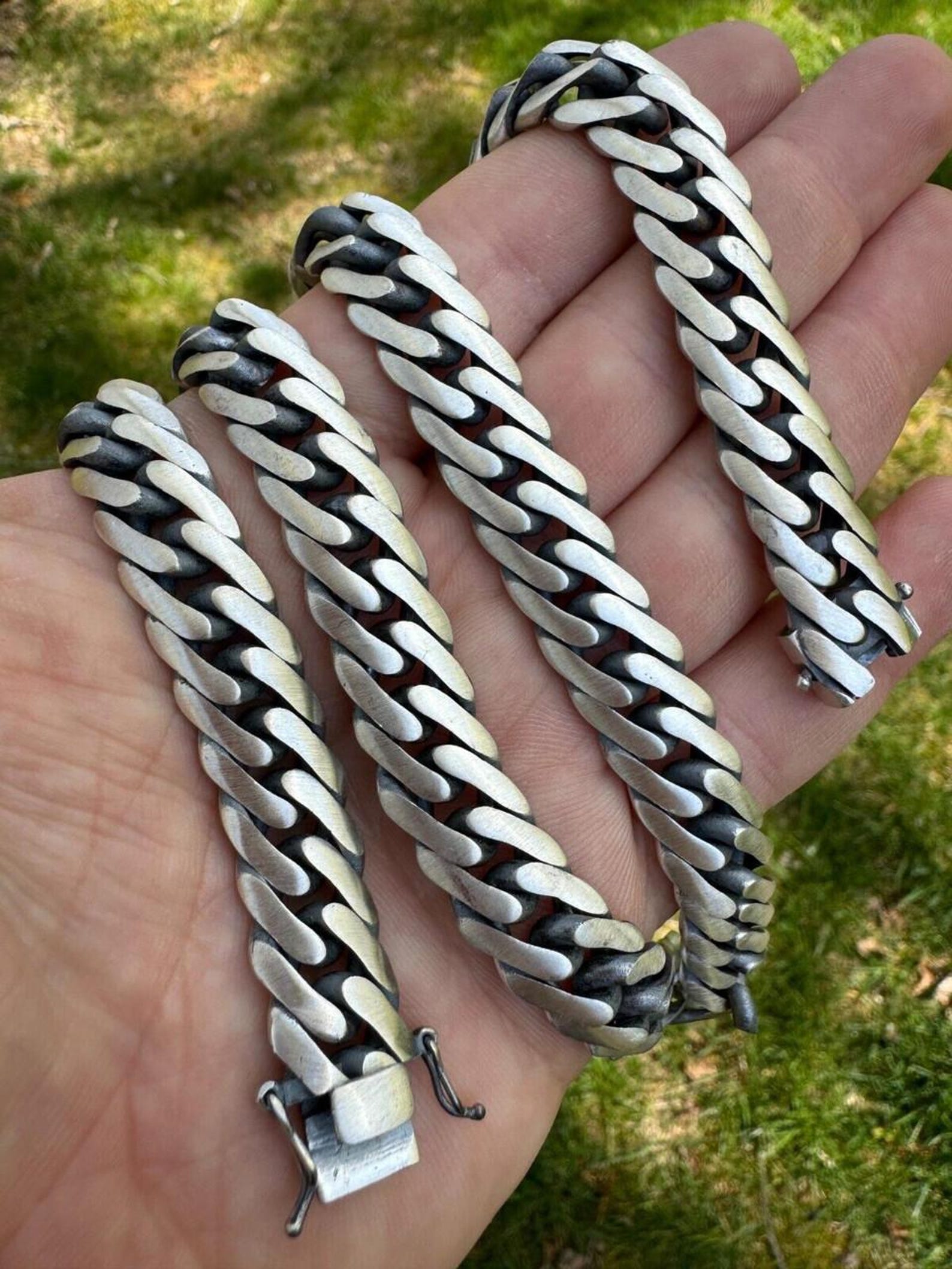 Double Curb Cuban Link Chain Necklace or Bracelet - Oxidized 925 ...