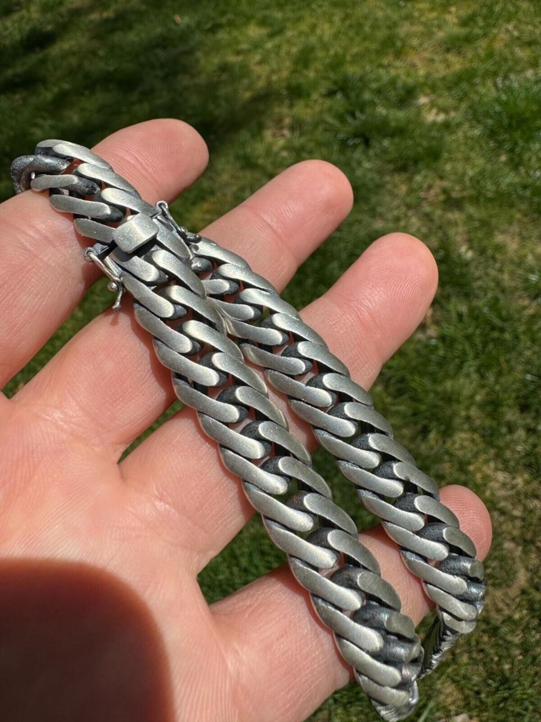 Double Curb Cuban Link Chain Necklace or Bracelet - Oxidized 925 ...