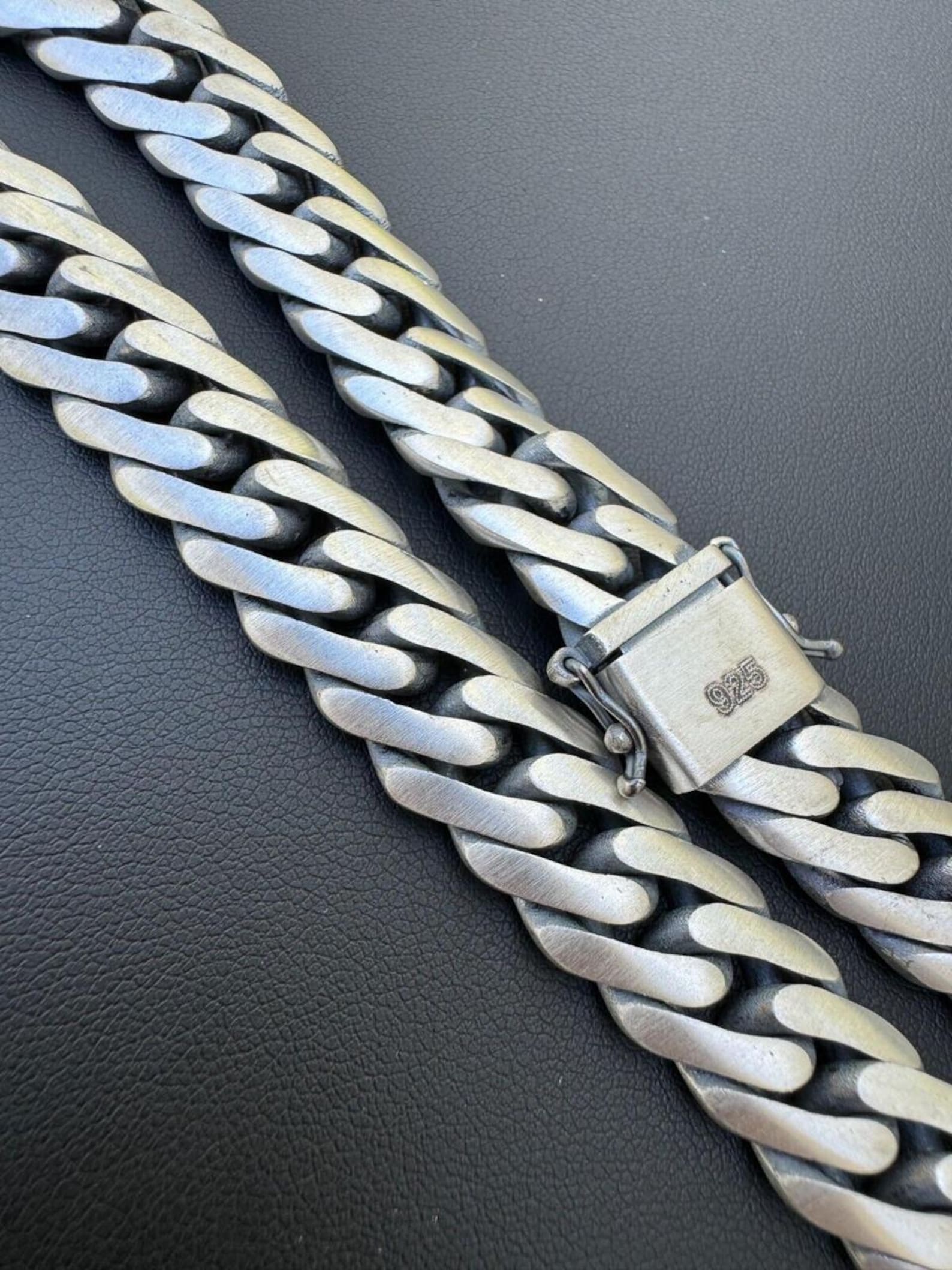 Double Curb Cuban Link Chain Necklace or Bracelet - Oxidized 925 ...
