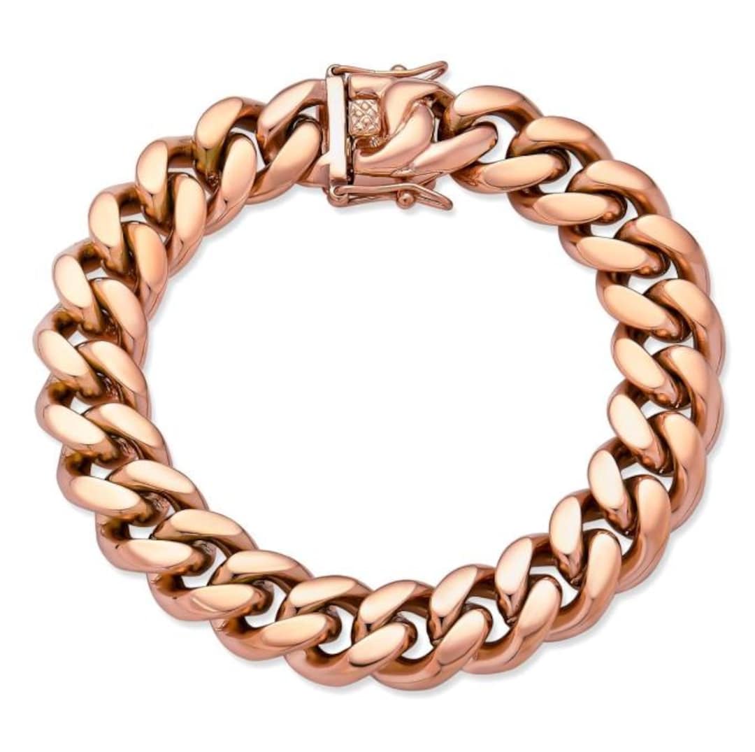 Miami Cuban Link Bracelet - 14k Rose Gold Plated Stainless Steel - Etsy