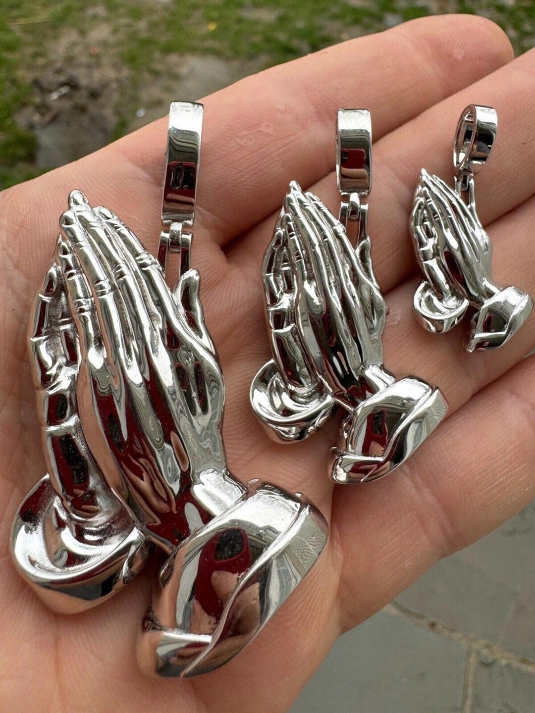 Praying Hands Religious Pendant Plain 925 Sterling Silver Necklace - 3 ...