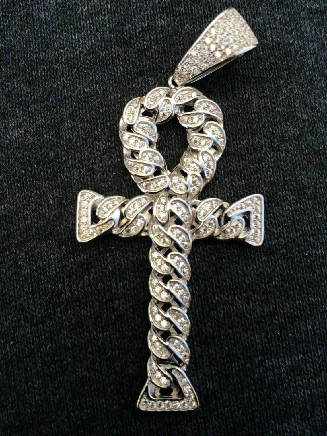 Ankh Cuban Link Cross 14k Gold Solid 925 Sterling Silver Pendant 1ct ...