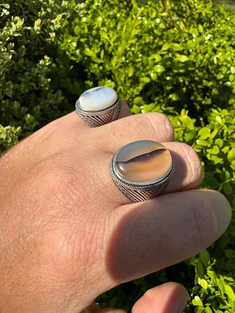 Mens Real Solid 925 Sterling Silver Natural Agate Gemstone Handmade ...