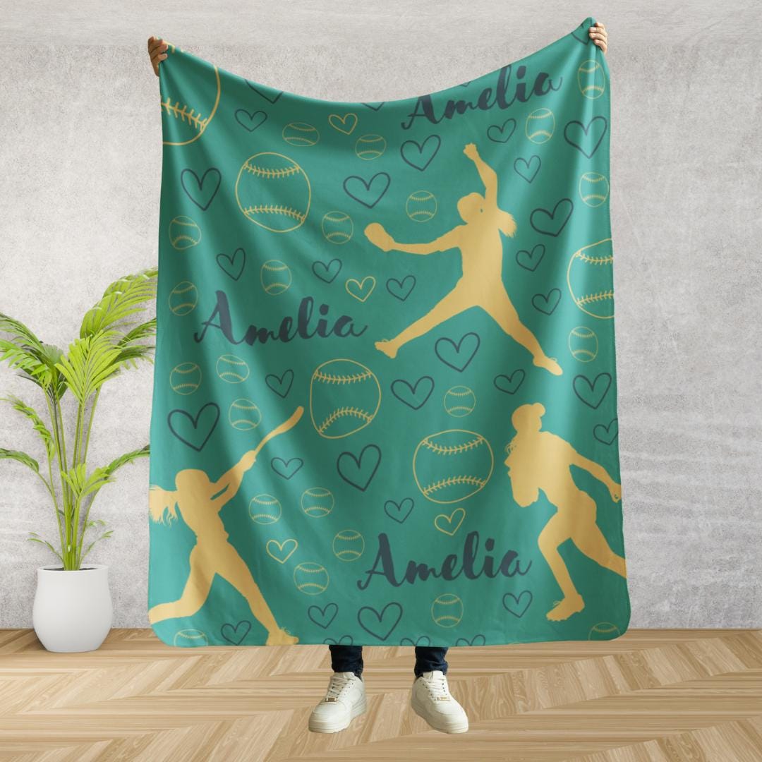 Custom Softball Blanket | Personalized Kids Blanket | Sports Blanket ...