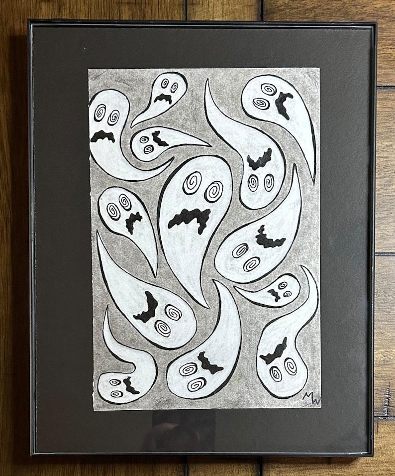 Framed Original Charcoal and Ink Drawing of Ghosts - Etsy