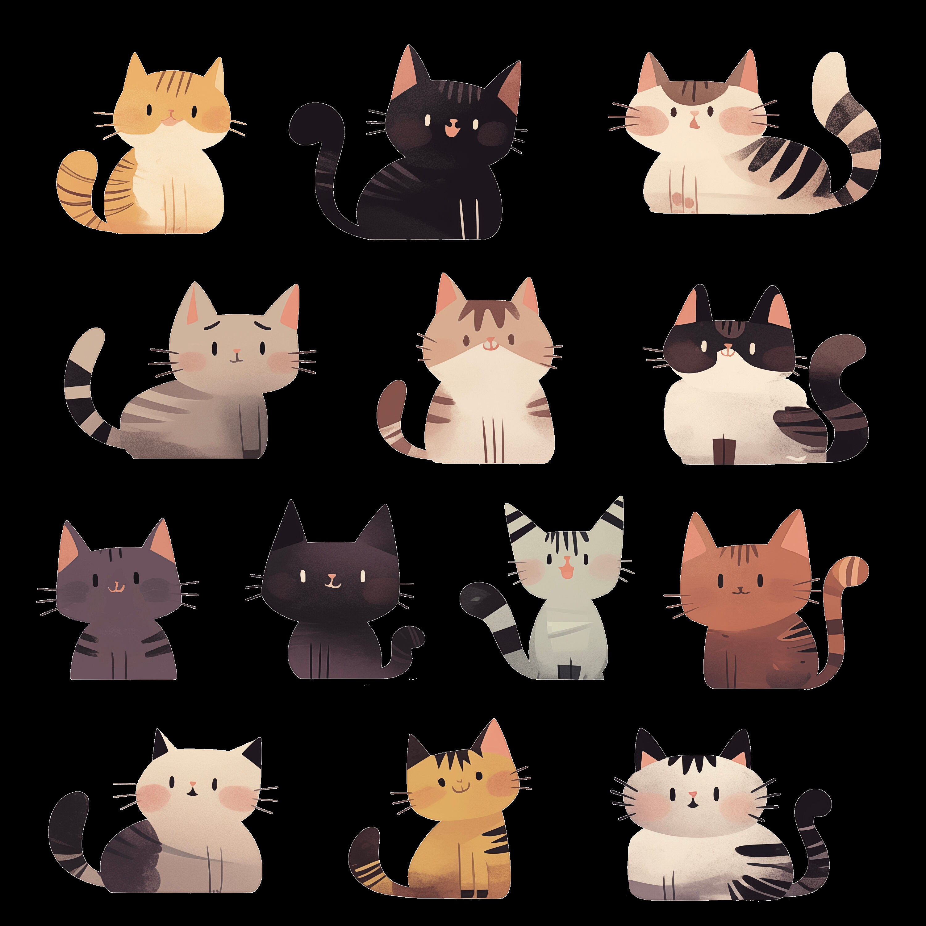 Printable Digital Cute Cats Kittens Decor Stickers Pack: PNG Files ...