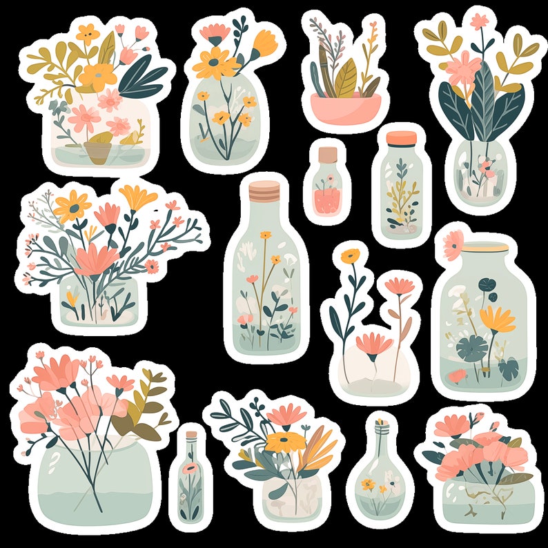 Printable Digital Floral Deco Stickers Pack: PNG Files + Goodnote ...