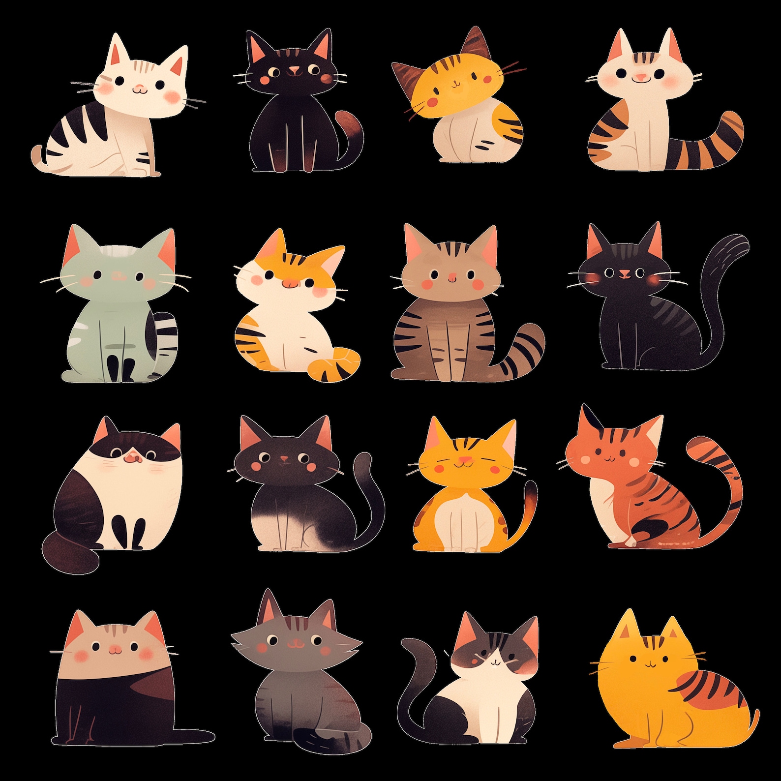 Printable Digital Cute Cats Kittens Decor Stickers Pack: PNG Files ...