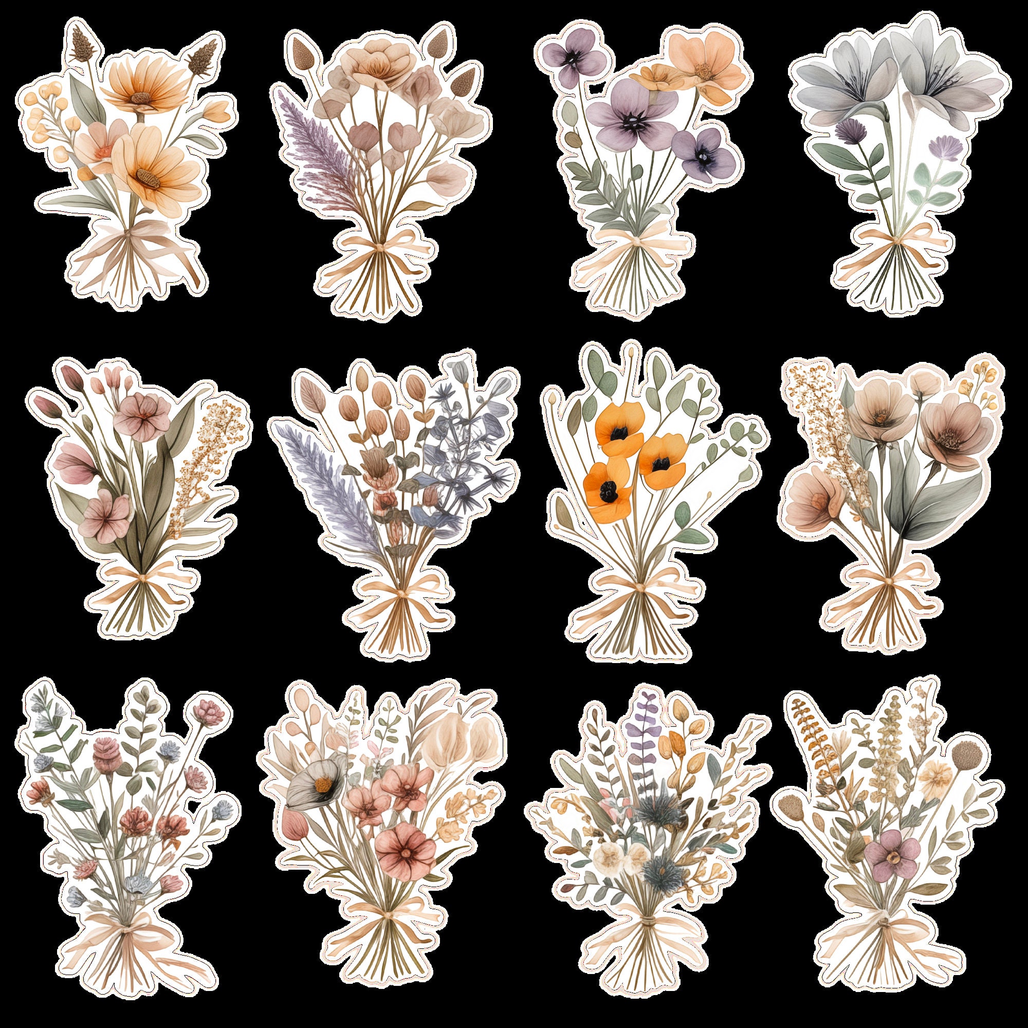 Printable Digital Flower Bouquet Stickers Pack: PNG Files + Goodnote ...