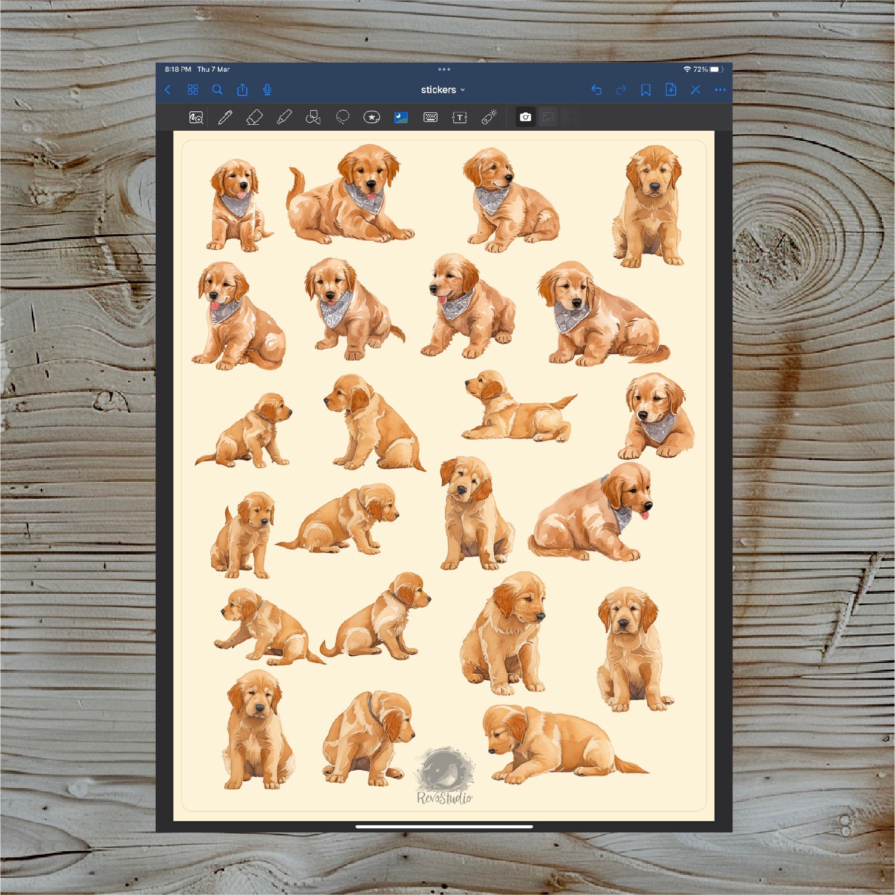 Printable Digital Cute Golden Retriever Puppy Decor Stickers Pack: PNG ...