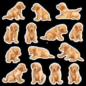 Printable Digital Cute Golden Retriever Puppy Decor Stickers Pack: PNG ...