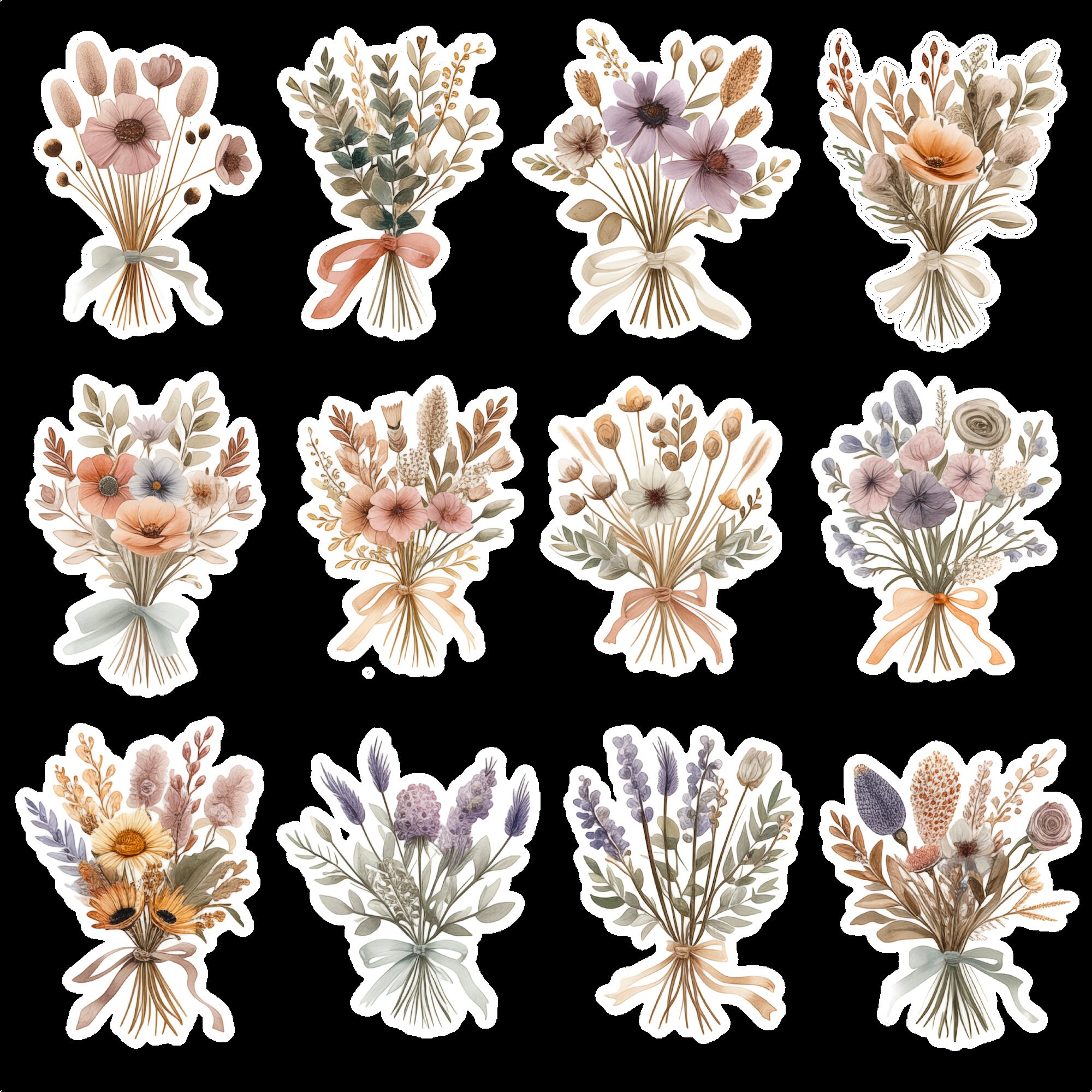 Printable Digital Flower Bouquet Stickers Pack: PNG Files + Goodnote ...
