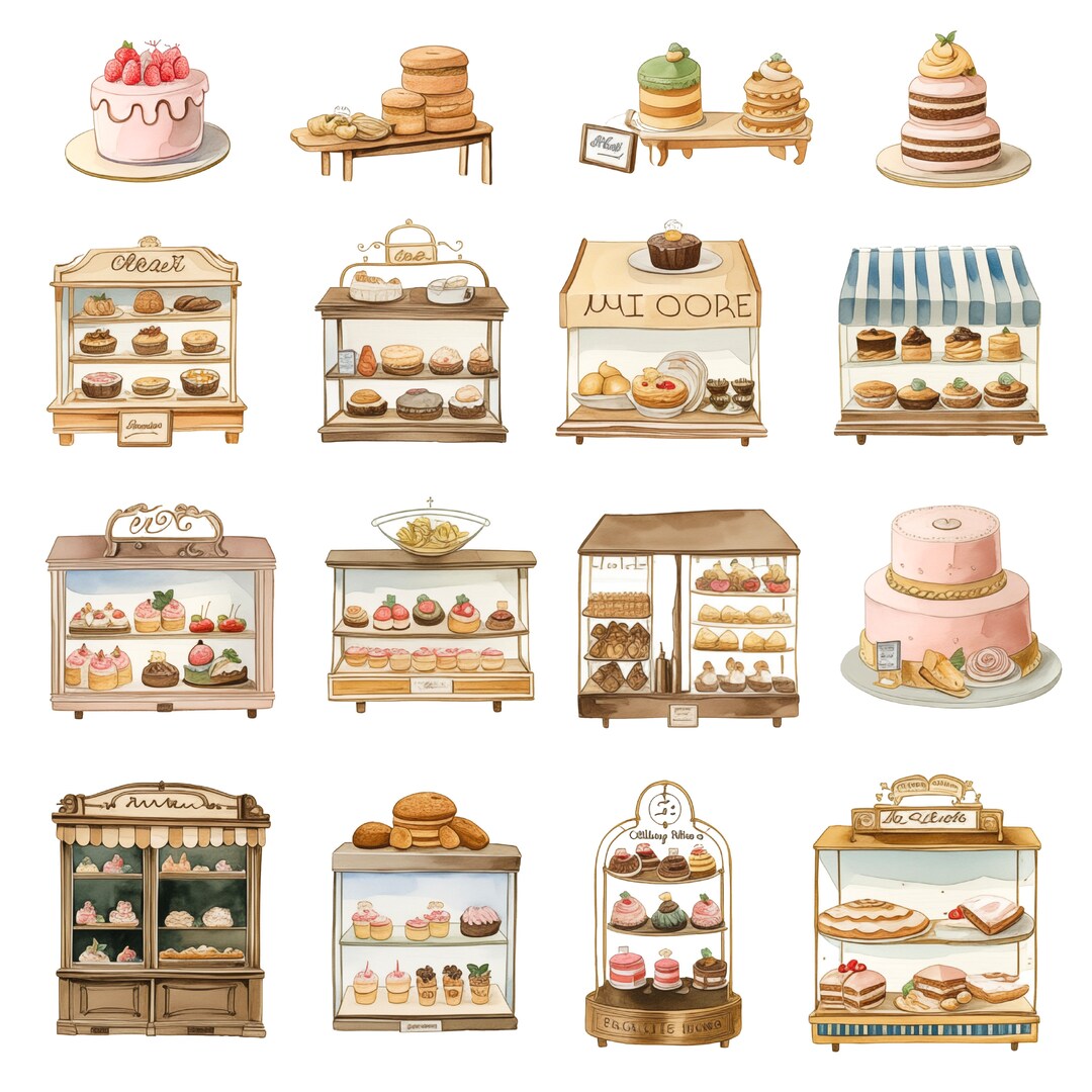 Printable Digital French Pastry Shop Watercolor Deco Stickers Pack: PNG ...