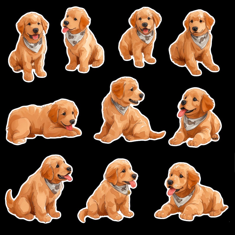 High Resolution Printable Digital Puppy Golden Retriever Decor Stickers ...