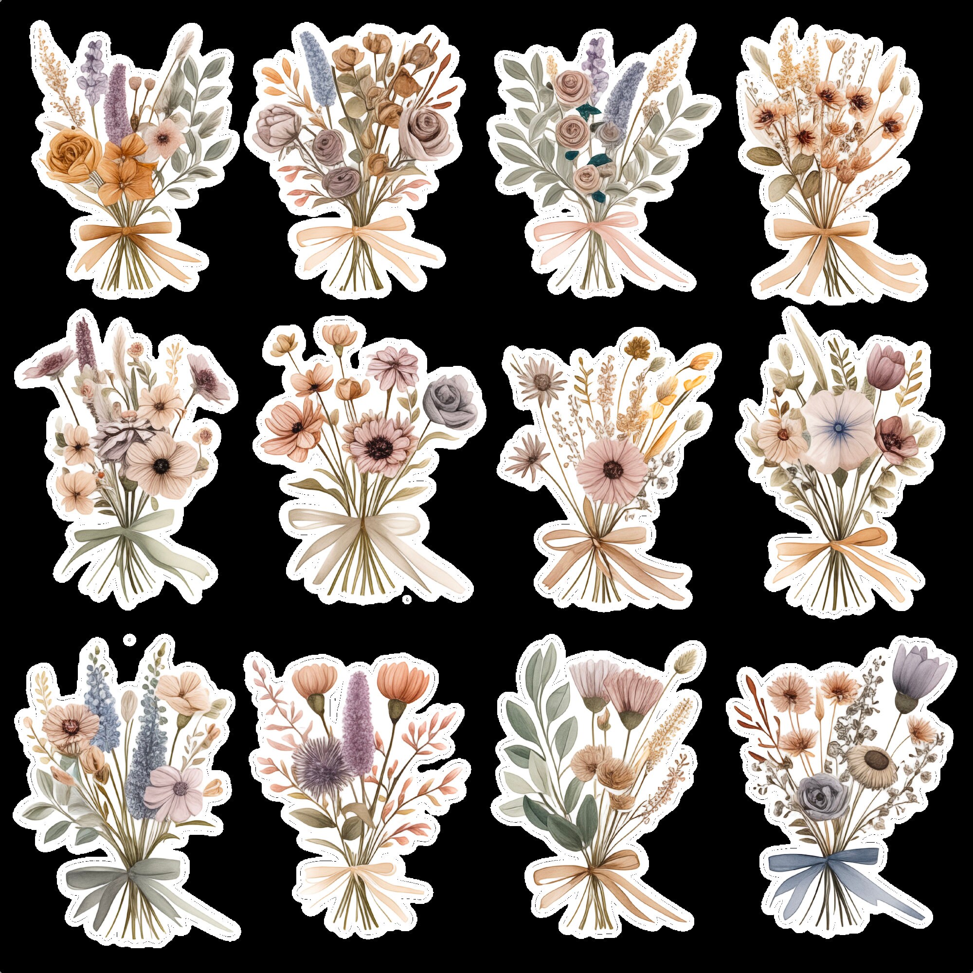 Printable Digital Flower Bouquet Stickers Pack: PNG Files + Goodnote ...