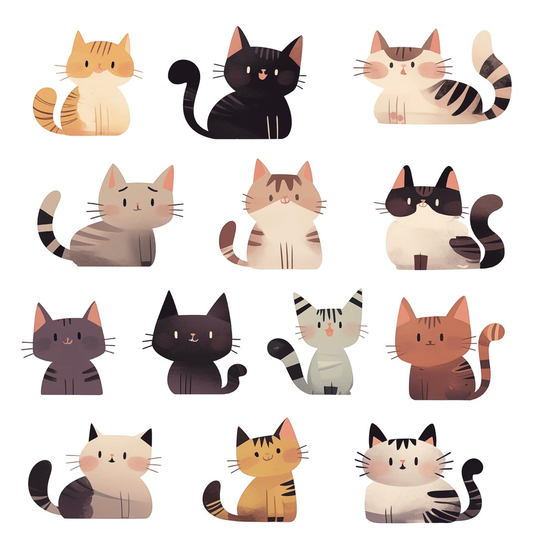 Printable Digital Cute Cats Kittens Decor Stickers Pack: PNG Files ...