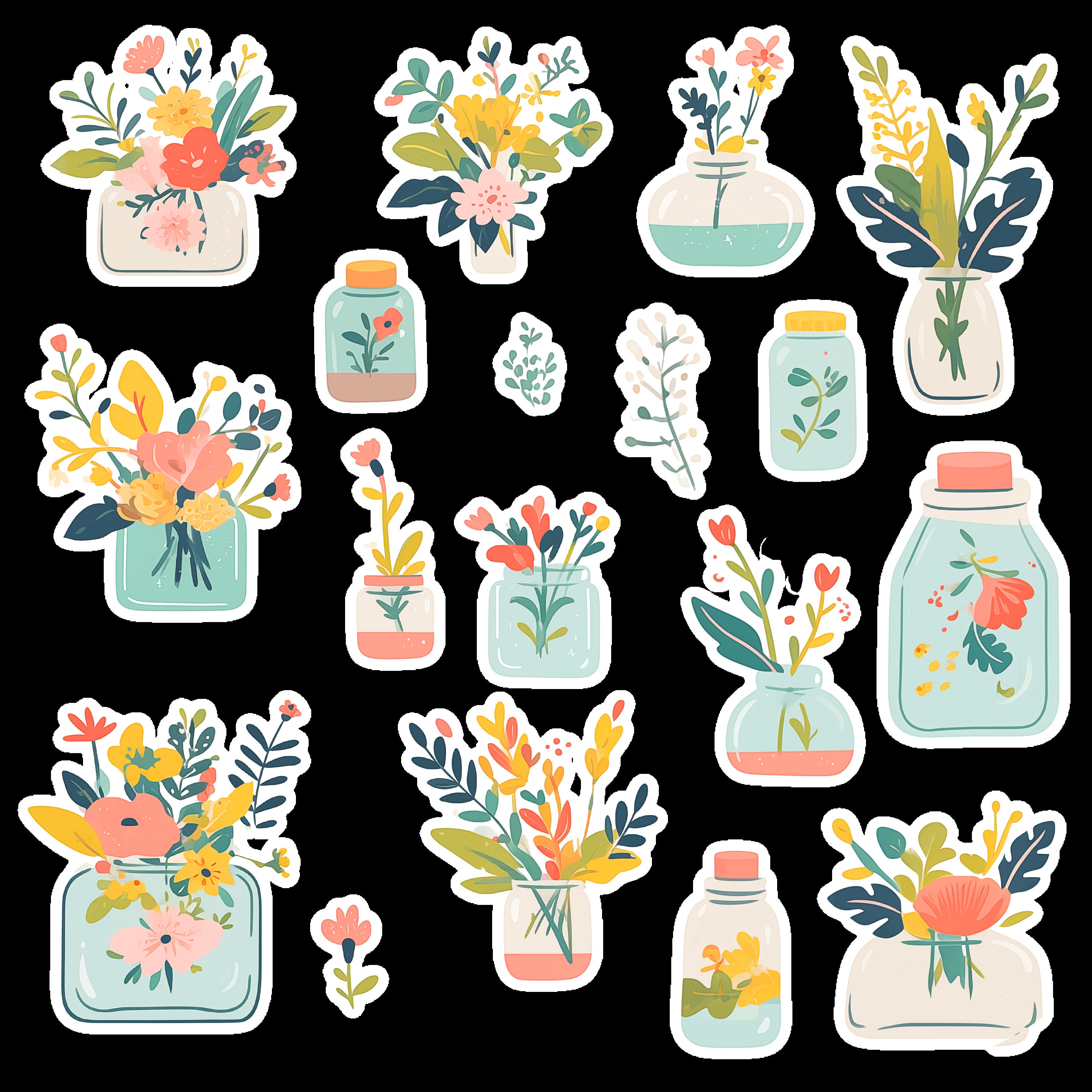 Printable Digital Floral Deco Stickers Pack: PNG Files + Goodnote ...