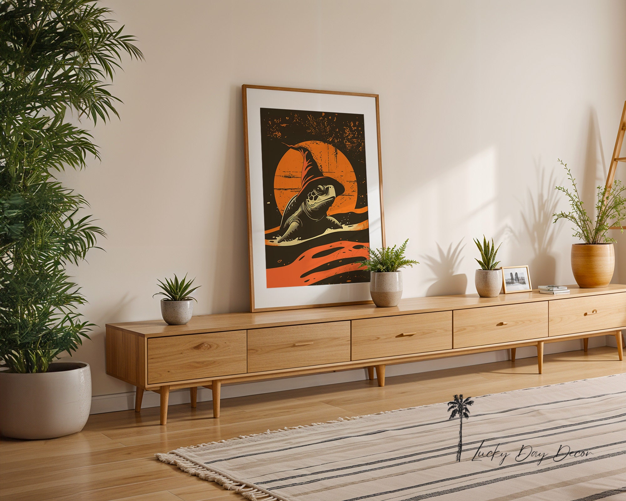 Halloween Coastal Sea Turtle Witch Hat Vintage Sketch Wall Art Trick or ...