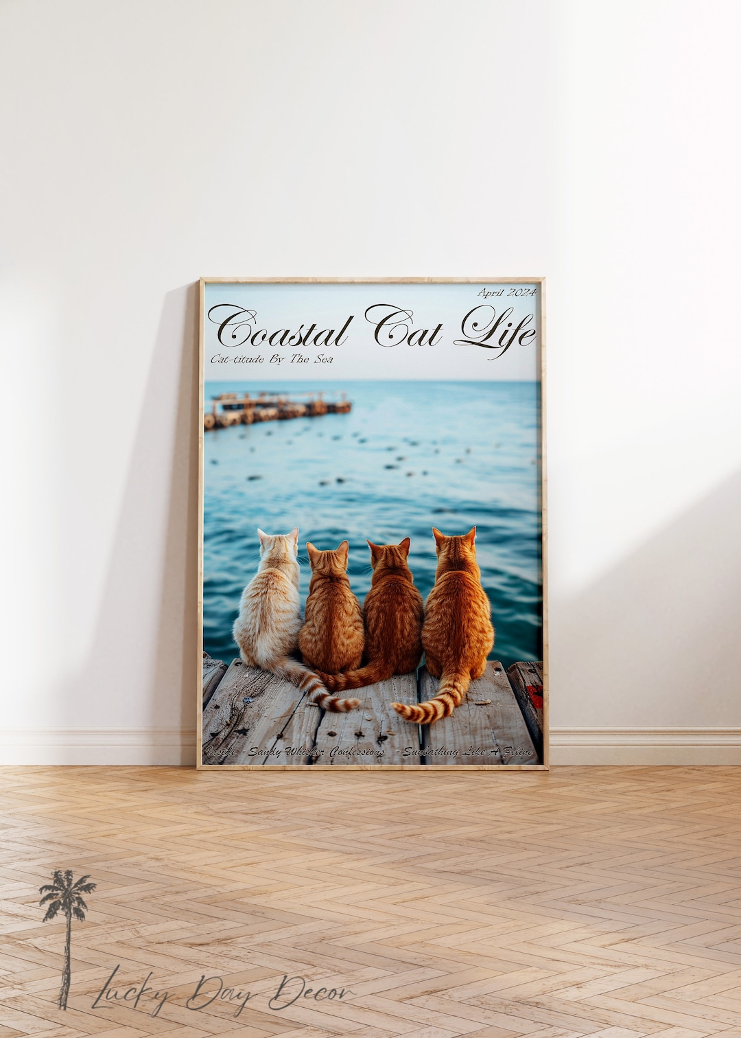 Coastal Cat Life Whimsical Beach Cats Catfishing Friends on Dock Trendy ...