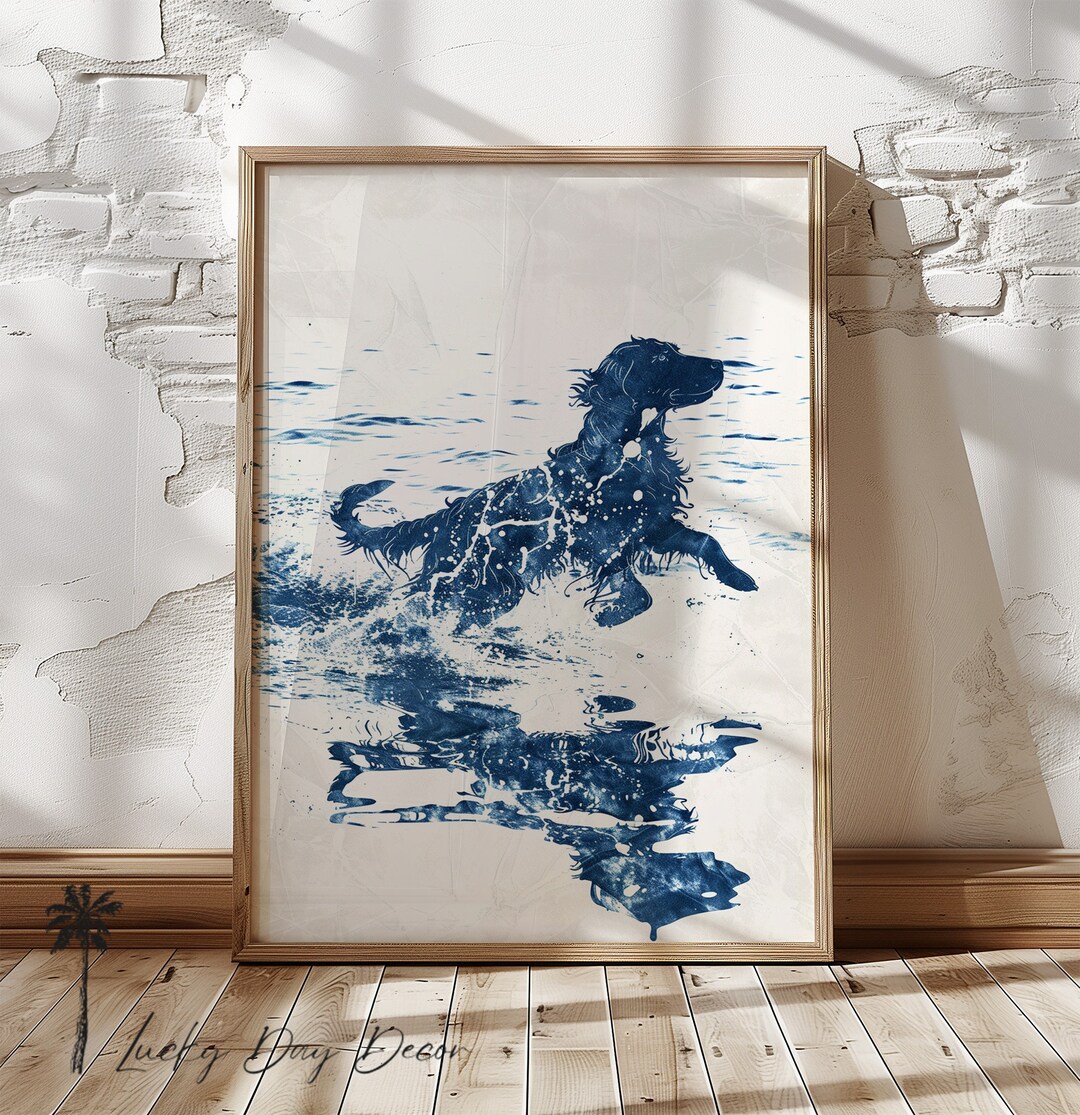 Happy Beach Dog | Labrador Retriever Running in Waves | Vintage Coastal ...