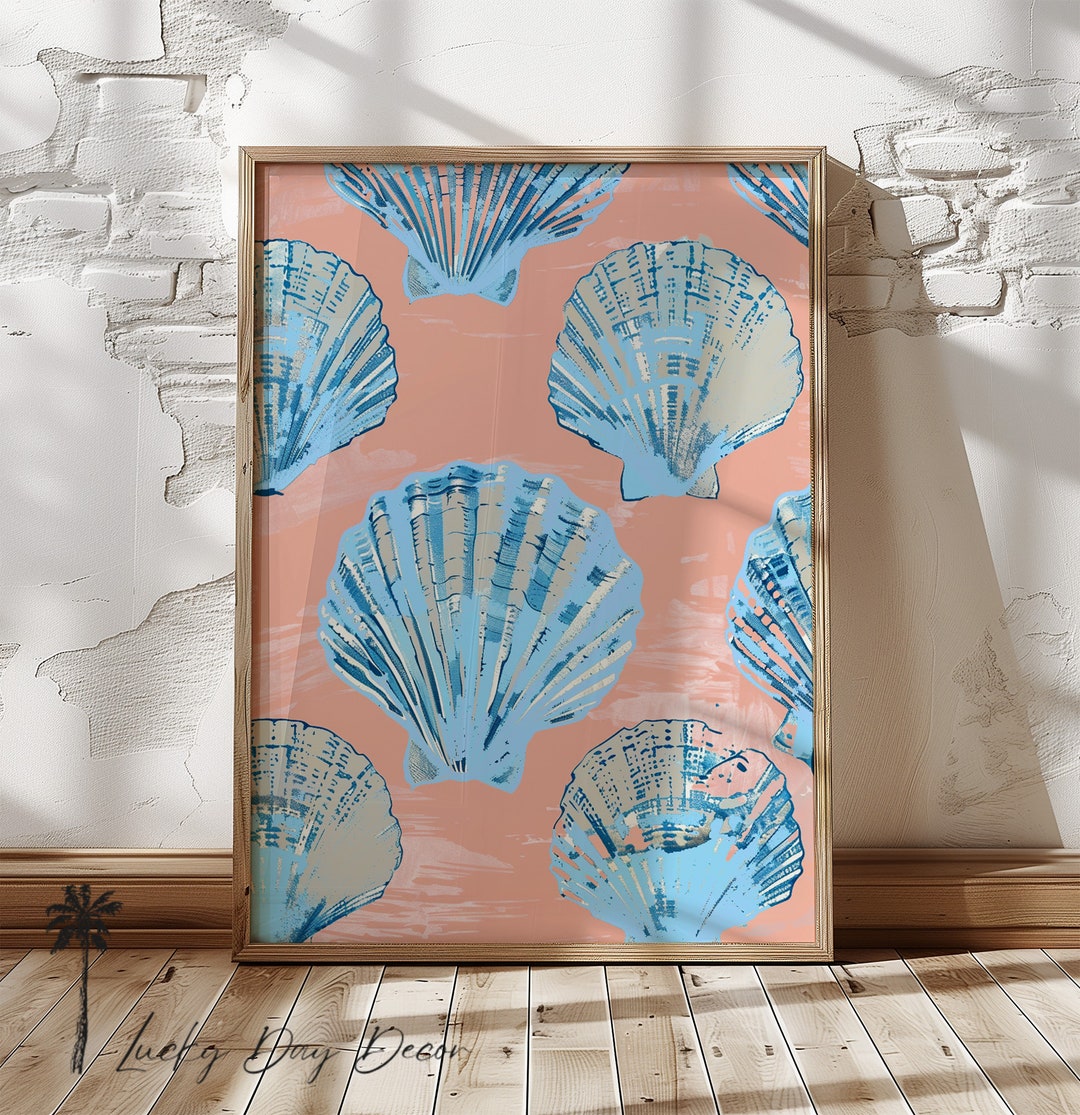 Pastel Blue Seashells | Colorful Blue Coastal Painting | Beach Lovers ...