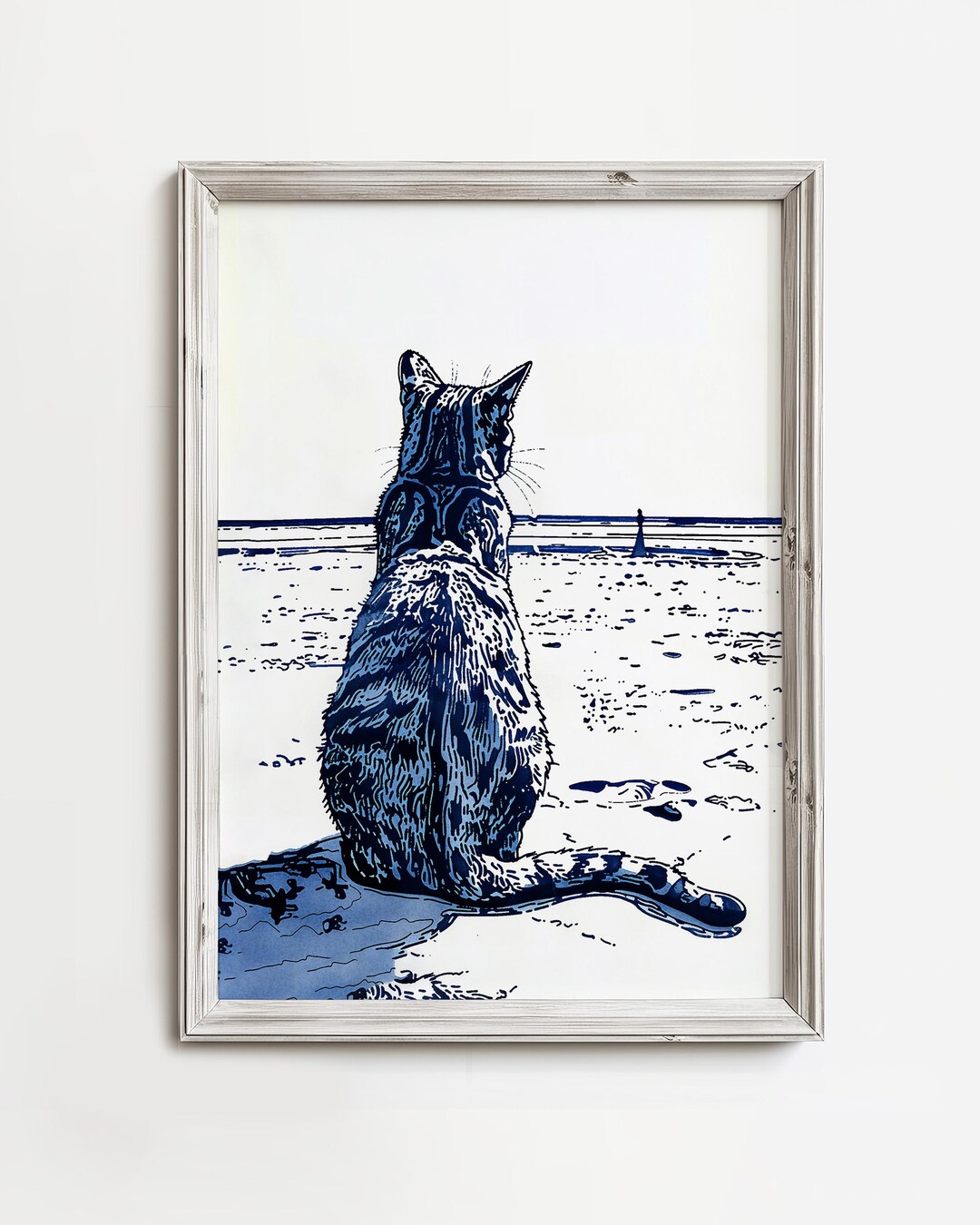 Peaceful Beach Cat | Cute Coastal Cats | Summer Home Wall Art | Blue ...