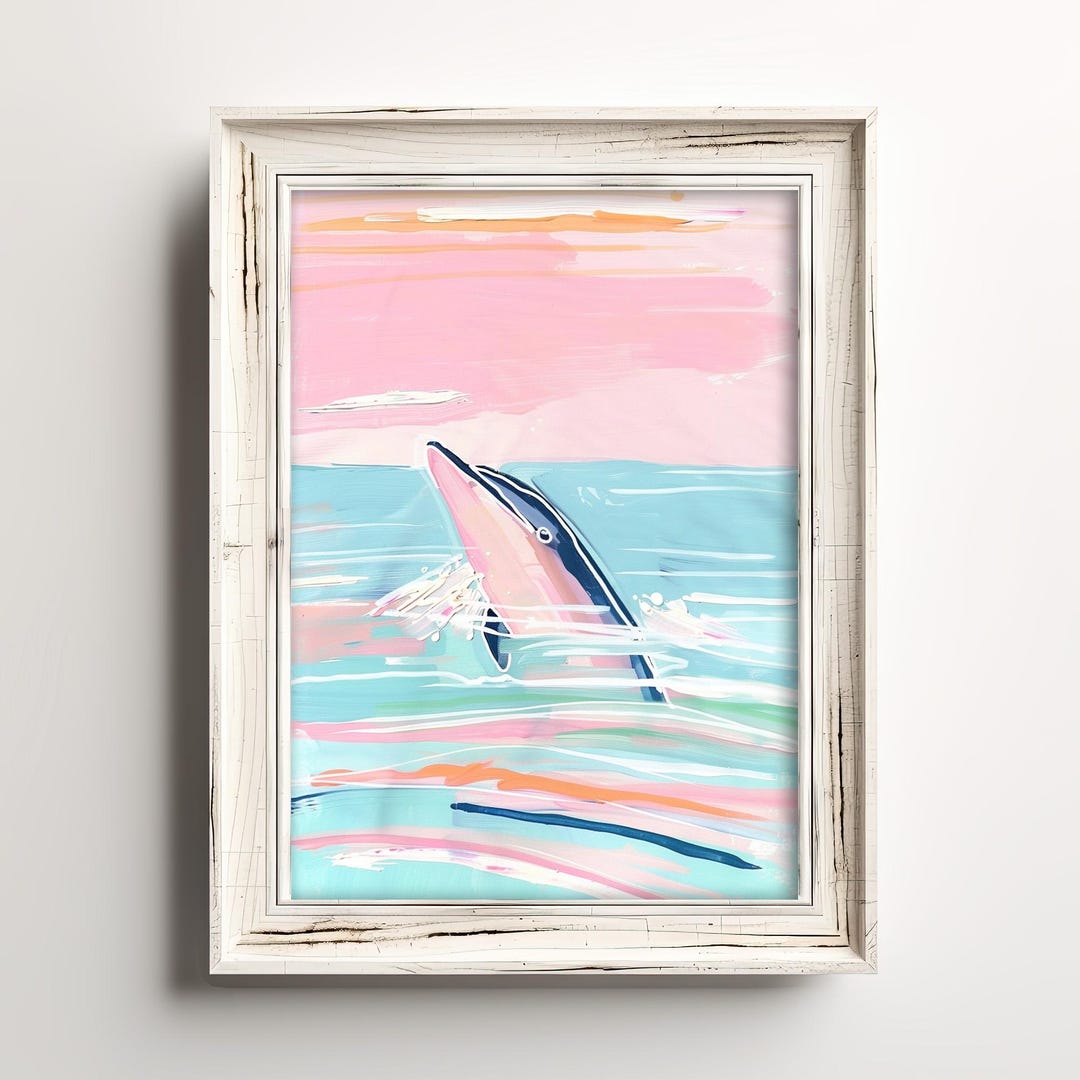 Pastel Dolphin Looking | Pink Watercolor Painting | Sea Life Home Art ...