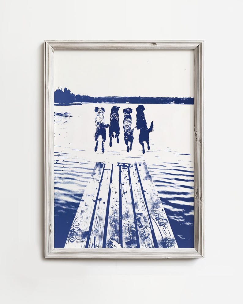 Jumping Four Joy | Four Coastal Lake Dogs | Summertime Beach Cottage ...