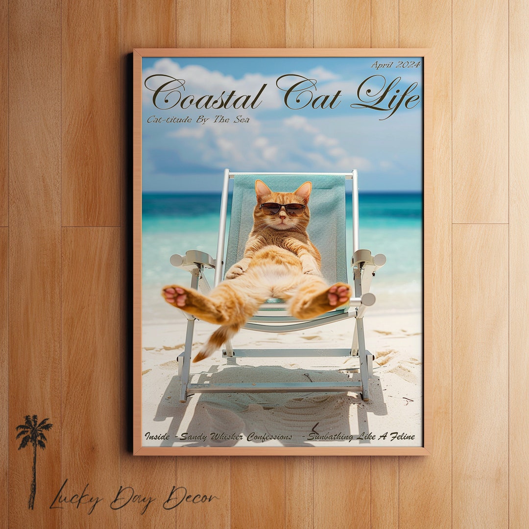Relaxing Chilling Cat | Coastal Cat Life | Whimsical Beach Cats ...
