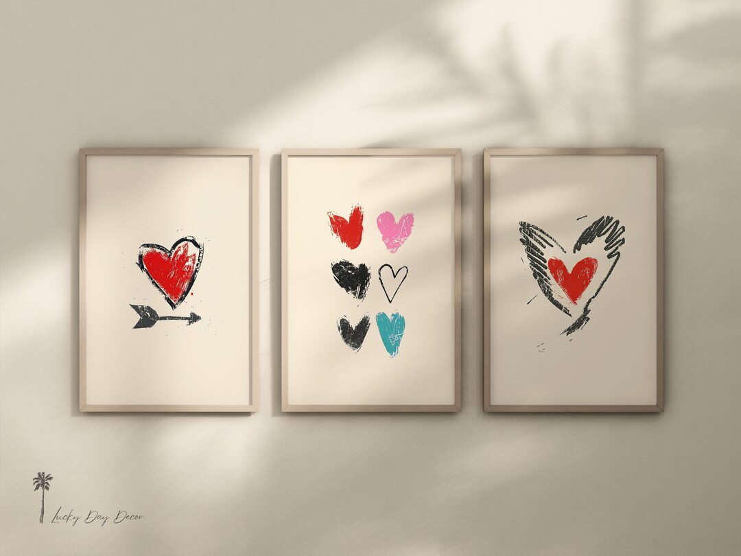 Heart Arrow, Six Hearts, & Simple Sketch Heart Collection of 3 Retro ...