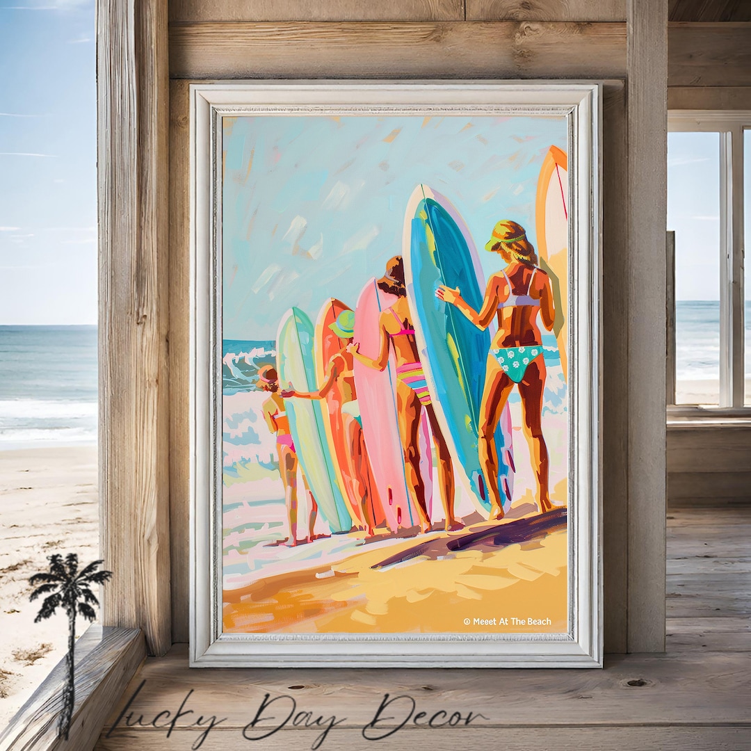 Vintage Coastal Boards & Babes Fun Retro Beach Art Artistic California ...