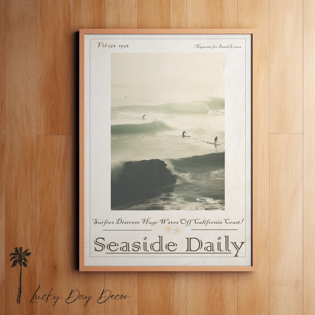 Vintage Coastal Magazine Retro Surfer Art Seaside Daily Surfers ...