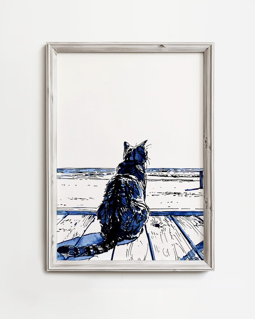 Boardwalk Beach Cat | Cute Coastal Cats | Summer Home Wall Art | Blue ...
