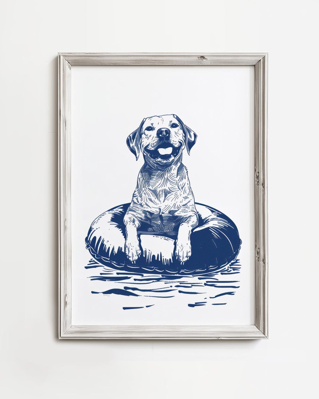Happy Lake Dog Floating | Summer Sketch Art Print | Wall Decor for ...