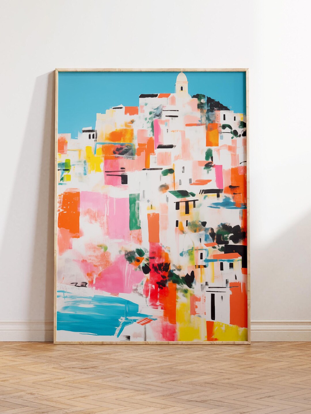 Retro Colorful City Elevation Art - Abstract Boho Decor - Modern Fun ...