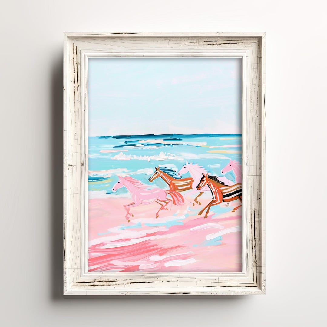 Coastal Horses Running | Pastel Watercolor Painting | Equestrian Home ...