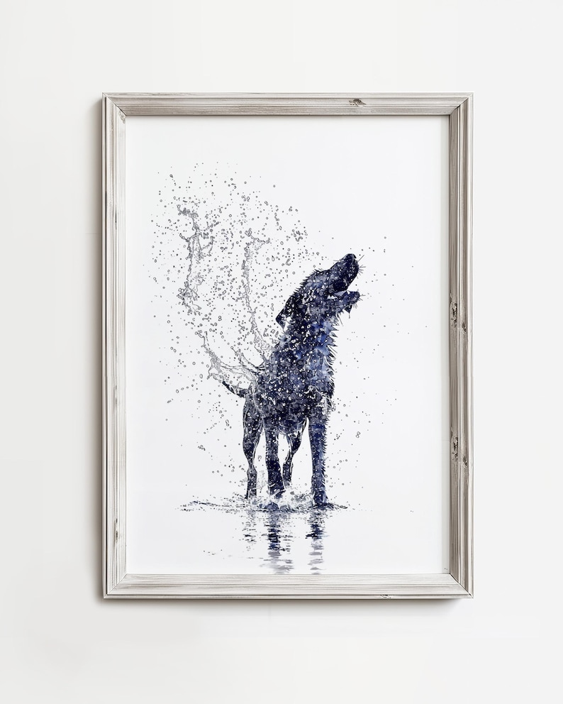Doodle Wet Dog Shake | Blue Dog Sketch Art | Wall Decor for Cottage ...