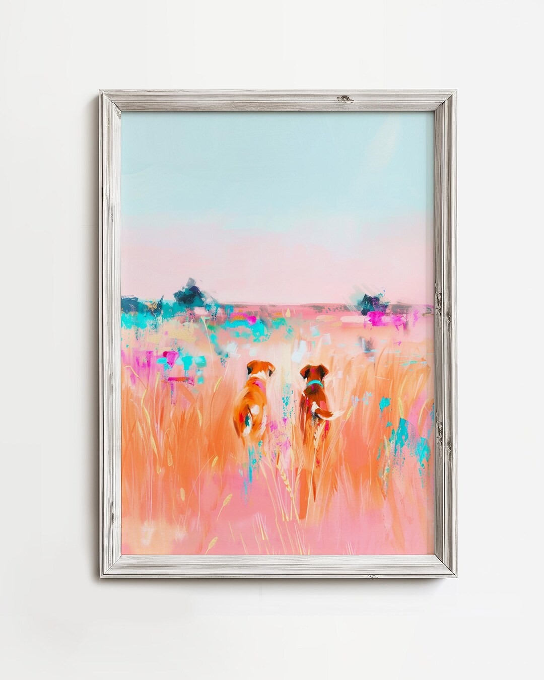 Colorful Shepherds in a Vibrant Field - Abstract Pastel Painting ...
