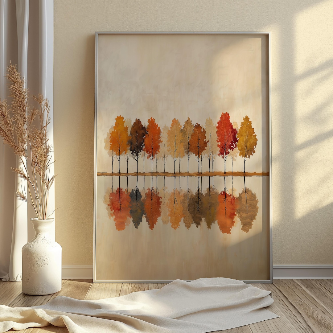 Muted Autumn Trees | Fall Foliage Painting Art | Rustic Colorful ...